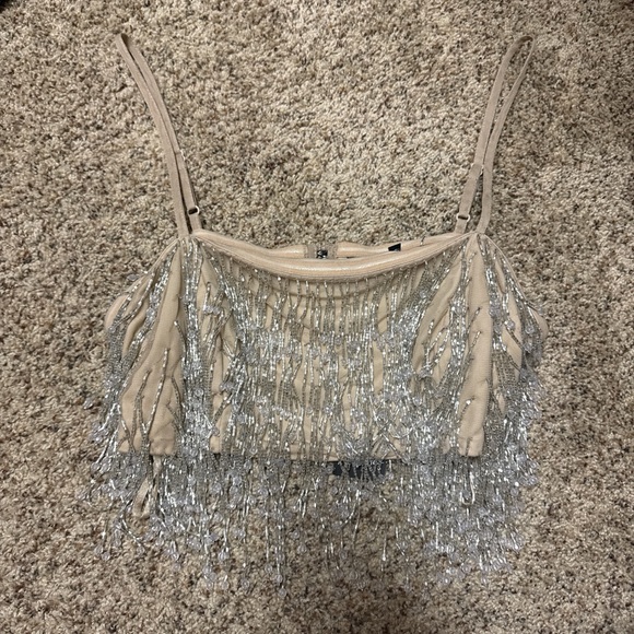 Nasty Gal | Tops | Nasty Gal Silver And Tan Fringe Crop Top | Poshmark